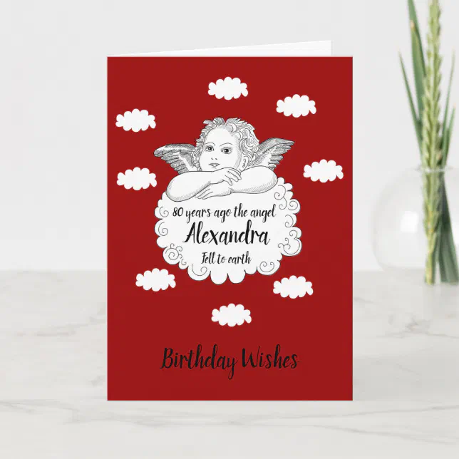 Christian Cloud Angel Happy 80th Birthday Red Card | Zazzle