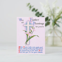 Christian Cross Easter Lily Poem Holiday Postcard | Zazzle