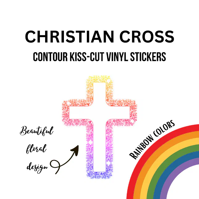 Christian Cross Floral Rainbow Car Sticker | Zazzle