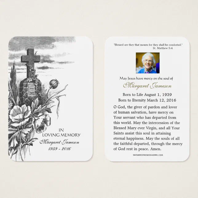 Christian Cross Funeral Memorial Holy Card - | Zazzle