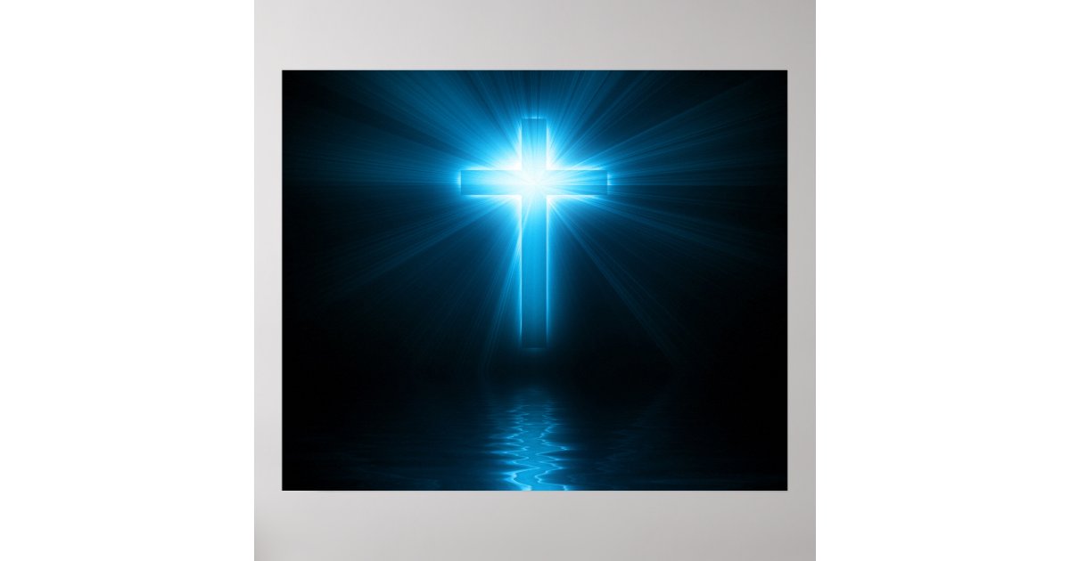Christian Cross in Blue Light Poster | Zazzle