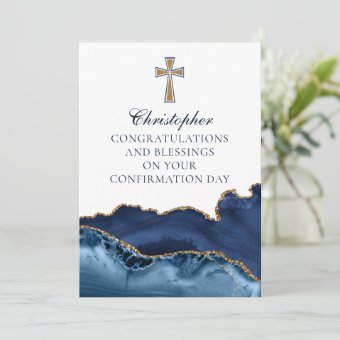 Christian Cross Navy Blue Gold Congratulations Card | Zazzle