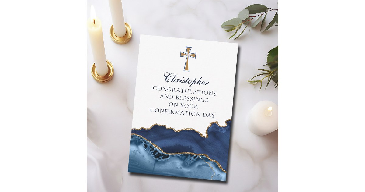 Christian Cross Navy Blue Gold Congratulations Card | Zazzle