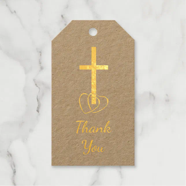 Christian Cross Photo Template Wedding Thank You Foil Gift Tags | Zazzle