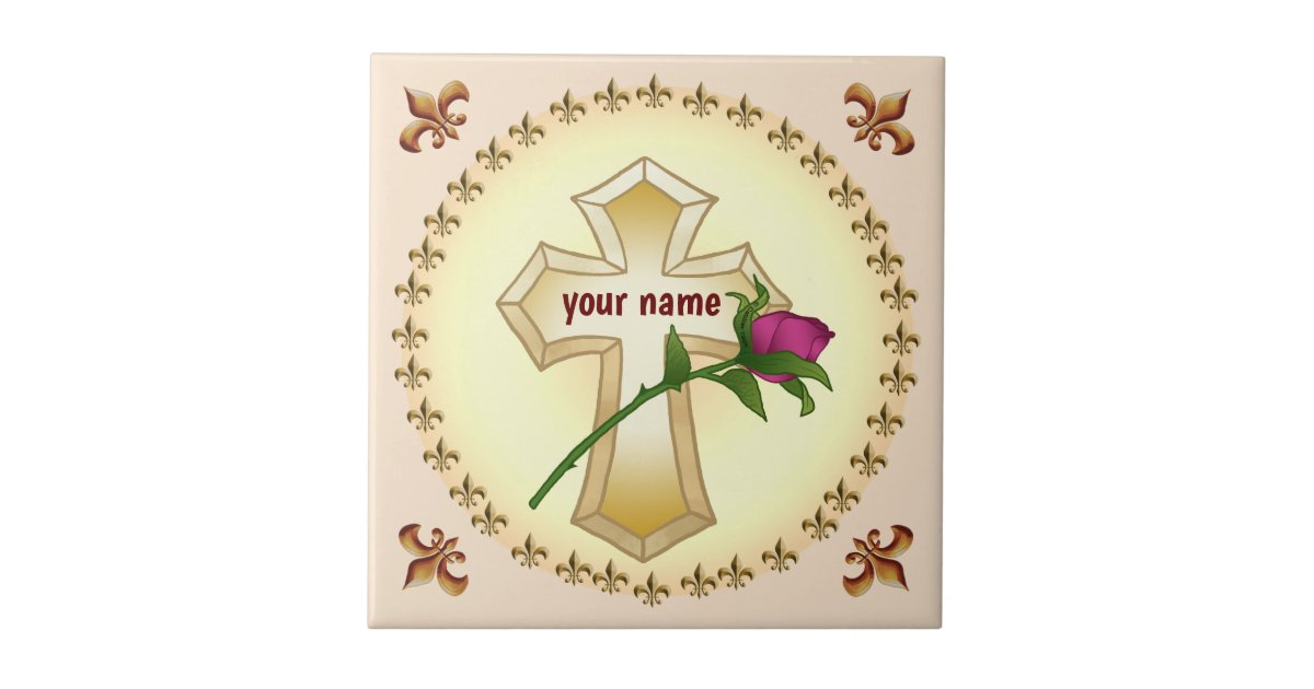 Christian Cross Rose Ceramic Tile | Zazzle