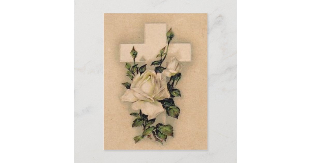 Christian Cross White Rose Postcard | Zazzle