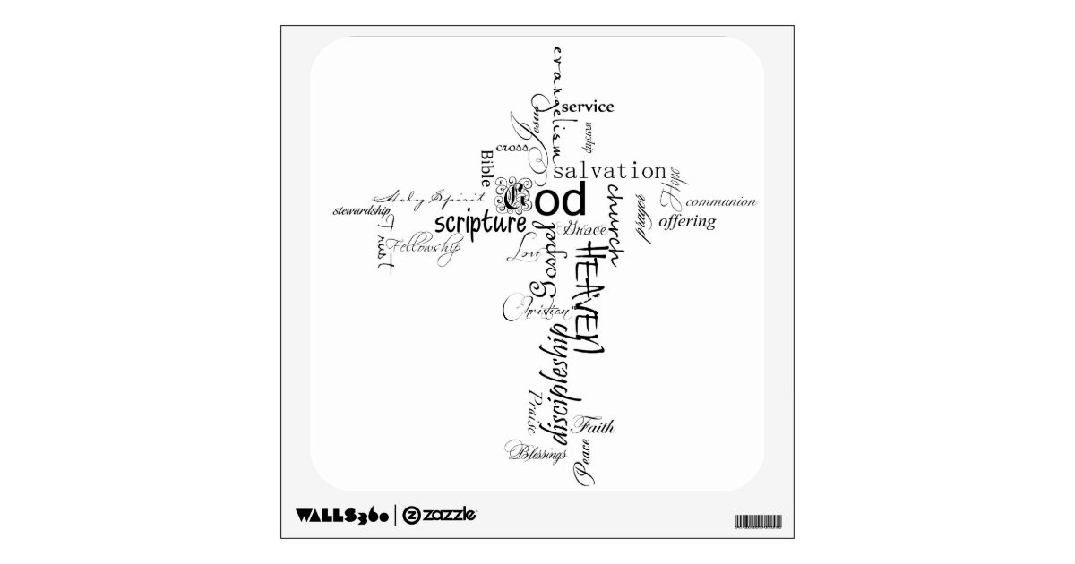 Christian cross words collage wall decal | Zazzle