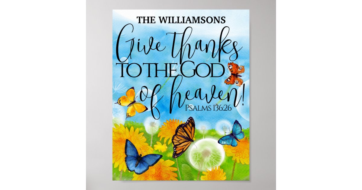 Christian Cute Floral Give Thanks Bible Verse Name Poster | Zazzle