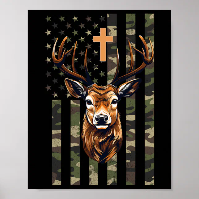 Christian Deer Hunting Camo American Flag Poster | Zazzle