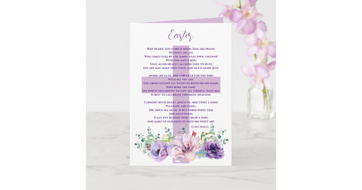 Christian Easter Poem Purple Flowers & Cross Card | Zazzle