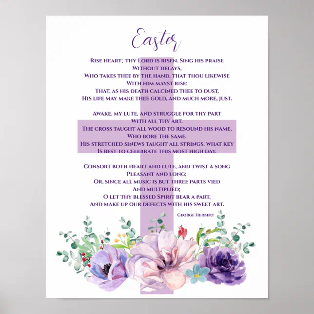 Christian Easter Poem Purple Flowers & Cross Poster | Zazzle