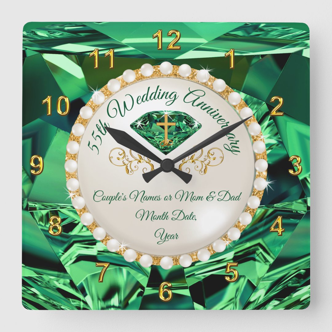 CHRISTIAN Emerald, 55 Year Anniversary Gift Square Wall Clock | Zazzle