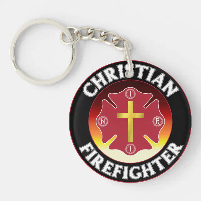 Christian Firefighter Red St Florian Cross INRI Keychain | Zazzle