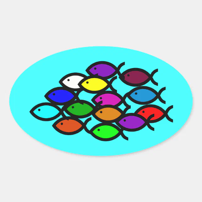 Christian Fish Symbols - Rainbow School - Oval Sticker | Zazzle