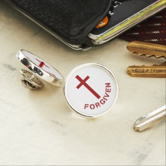 Christian Forgiven Red Cross and Text Design Pin | Zazzle
