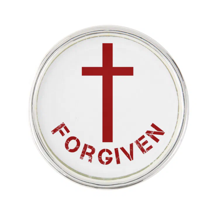 Christian Forgiven Red Cross and Text Design Pin | Zazzle