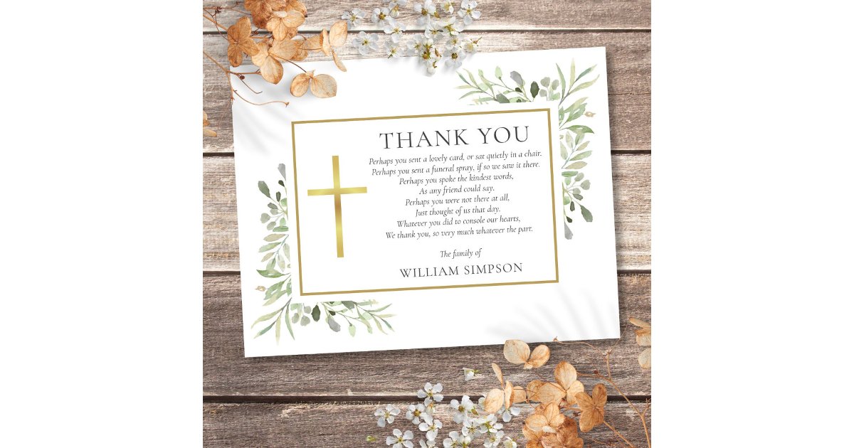 Christian Funeral Greenery Poem Thank You Card | Zazzle