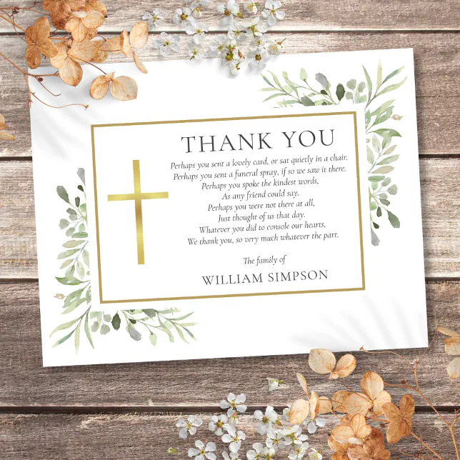 Christian Funeral Greenery Poem Thank You Card | Zazzle