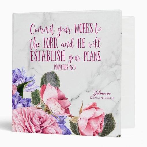 Christian Girly Floral Marble Bible Verse 3 Ring Binder | Zazzle