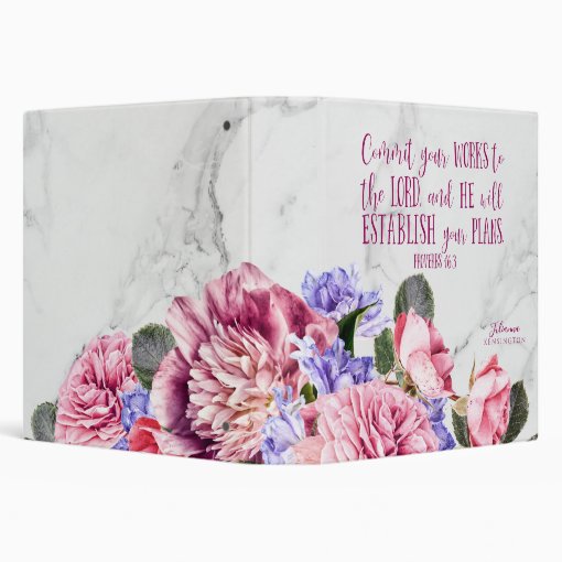 Christian Girly Floral Marble Bible Verse 3 Ring Binder | Zazzle