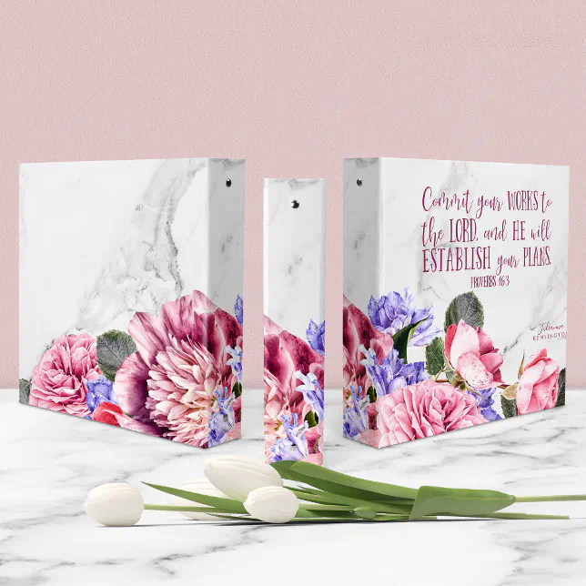 Christian Girly Floral Marble Bible Verse 3 Ring Binder | Zazzle