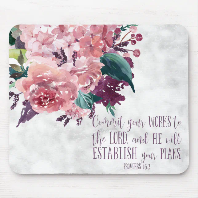 Christian Girly Floral Marble Bible Verse Mouse Pad | Zazzle