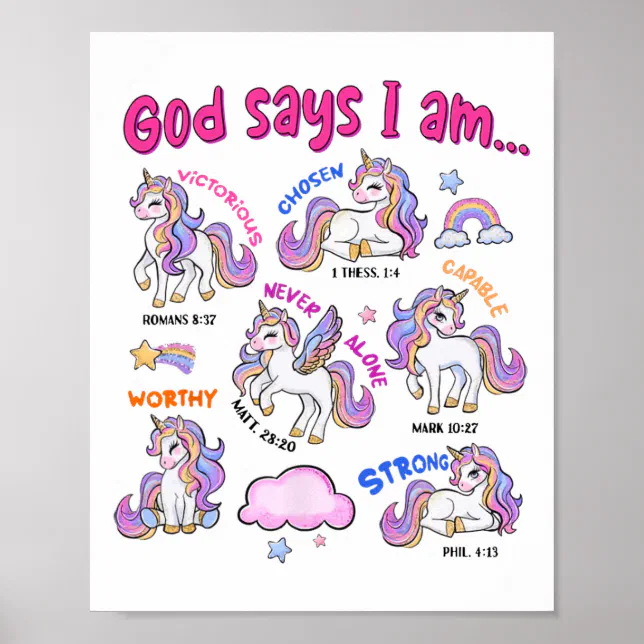 Christian God Says I Am Unicorn Bible Verse Religi Poster | Zazzle