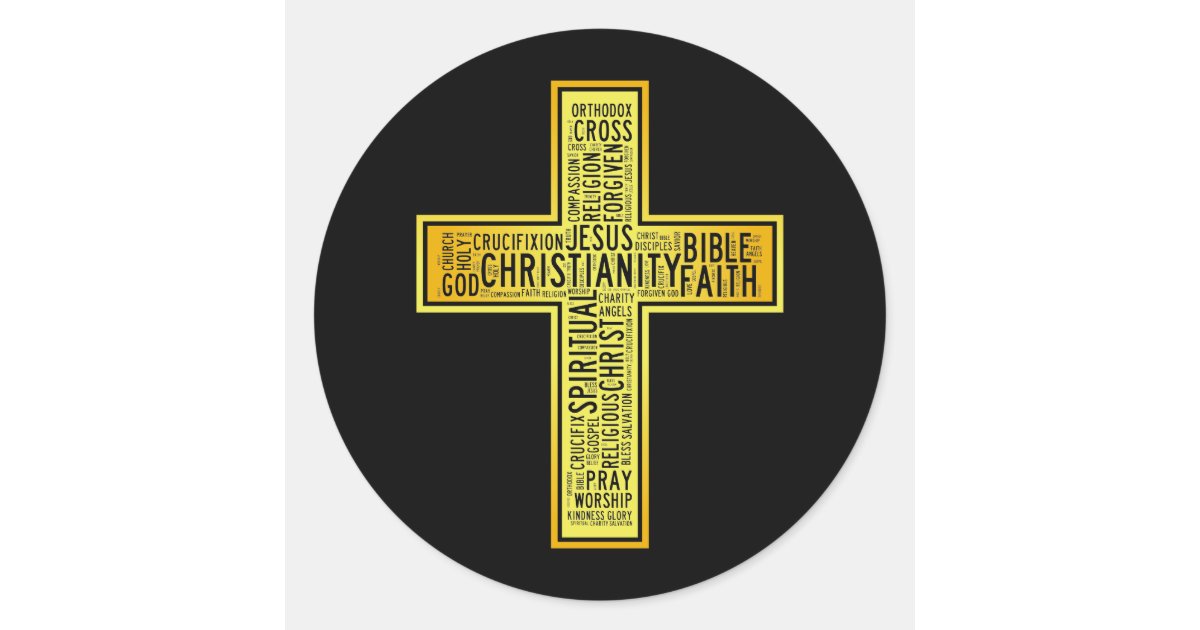 Christian gold cross - text design classic round sticker | Zazzle