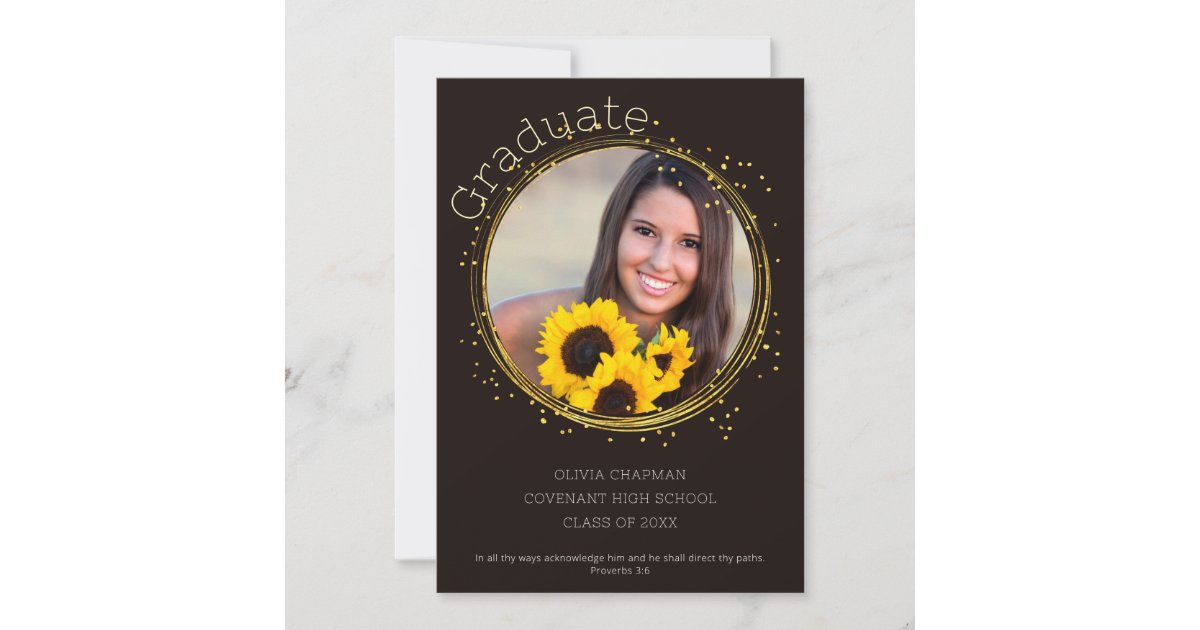 Christian Gold Round Frame Photo Announcement Card | Zazzle