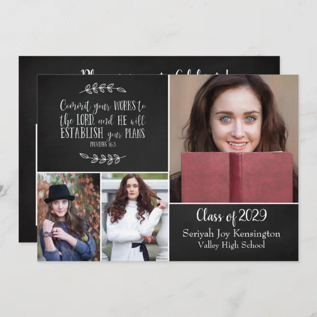 Christian Graduation Bible Verse Photo Collage Invitation | Zazzle
