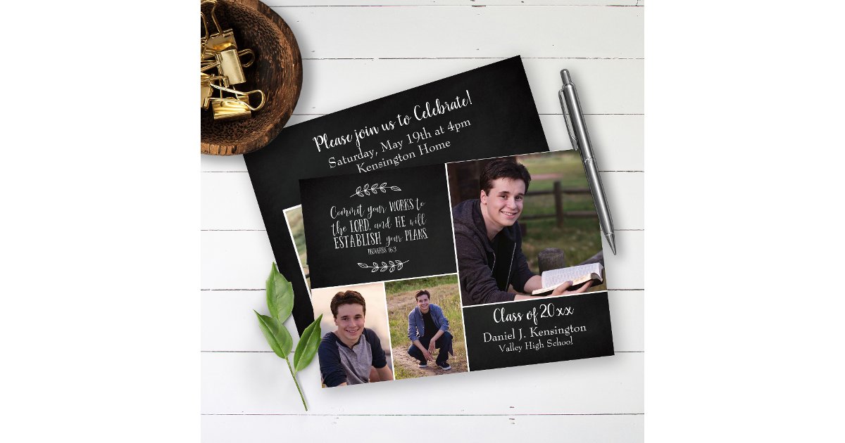 Christian Graduation Bible Verse Photo Collage Invitation | Zazzle