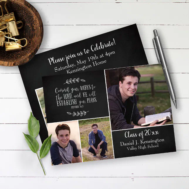 Christian Graduation Bible Verse Photo Collage Invitation | Zazzle