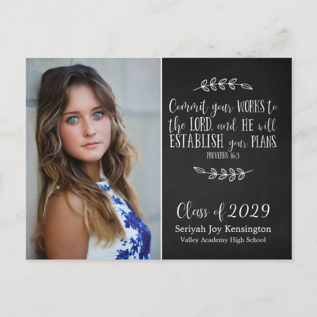 Christian Graduation Bible Verse Typography Postcard | Zazzle