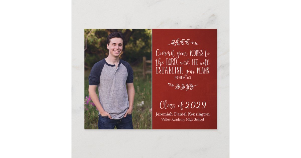 Christian Graduation Bible Verse Typography | Red Postcard | Zazzle