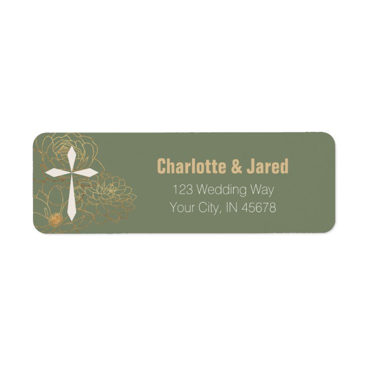 Christian Green Gold Floral Return Address Label | Zazzle