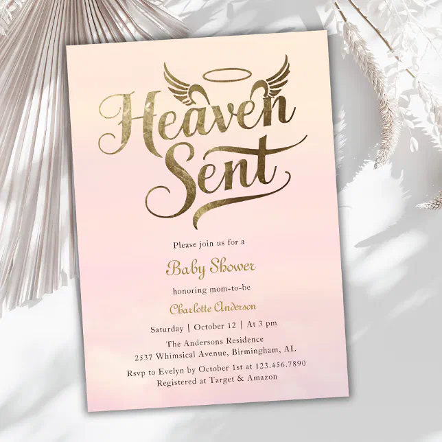 Christian Heaven Sent Pink Clouds Girl Baby Shower Invitation | Zazzle