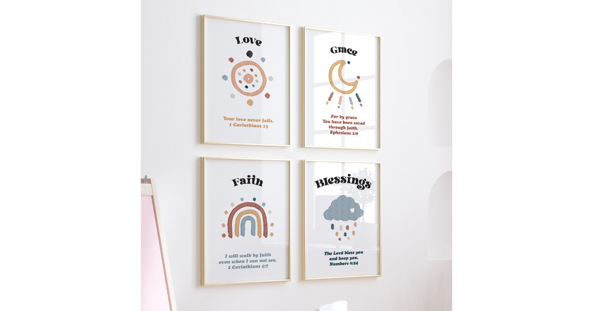 Christian kids bible verse set of 4 poster | Zazzle