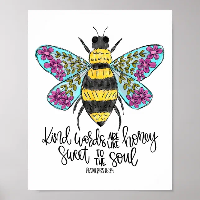 Christian Kind Words Are Like Honey Bible Verse Re Poster | Zazzle