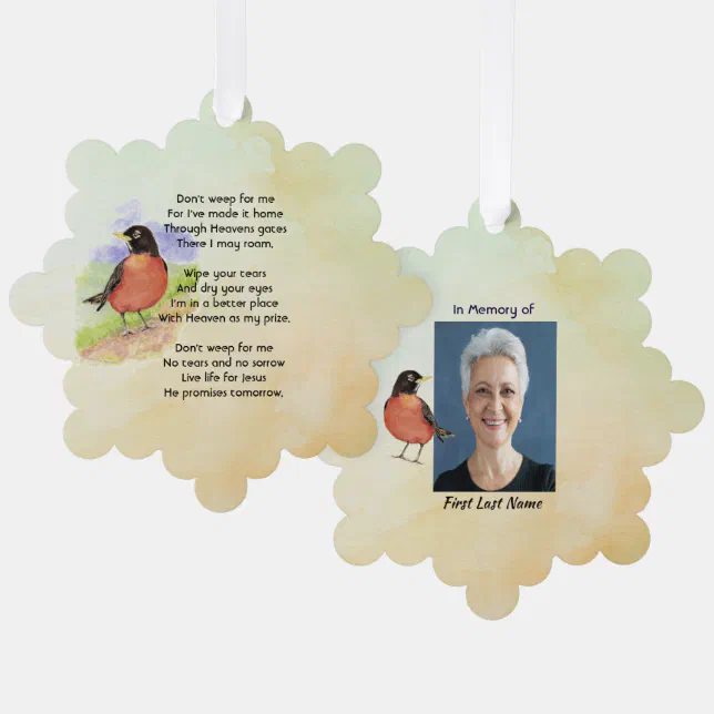 Christian Memorial Photo Robin Garden Bird Ornament Card | Zazzle