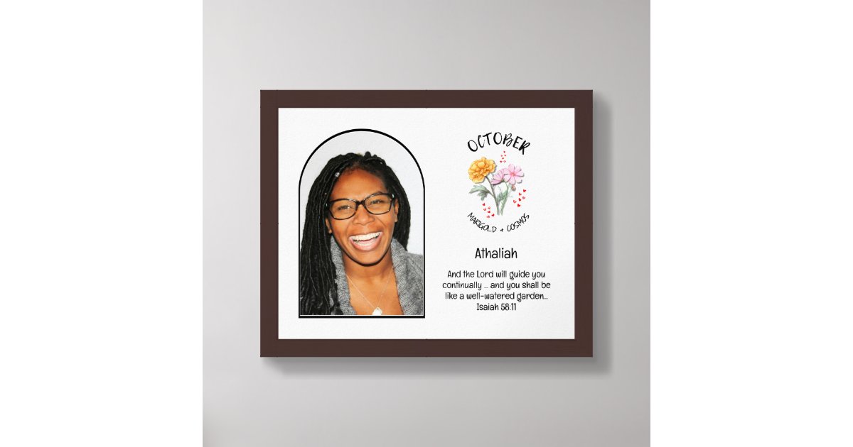 Christian OCTOBER Birth Month Flower NAME PHOTO Framed Art | Zazzle
