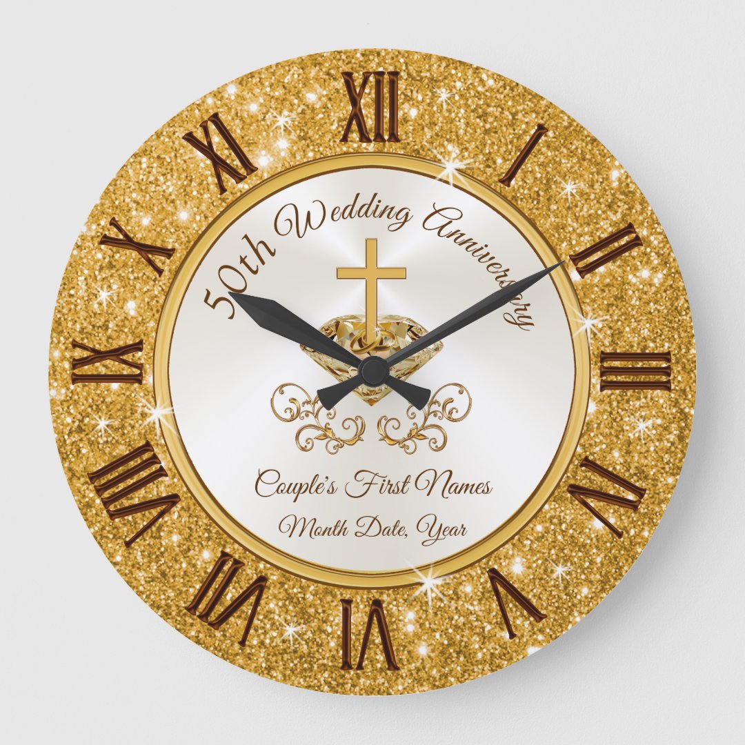 Christian Personalized Golden Anniversary Gifts Large Clock | Zazzle