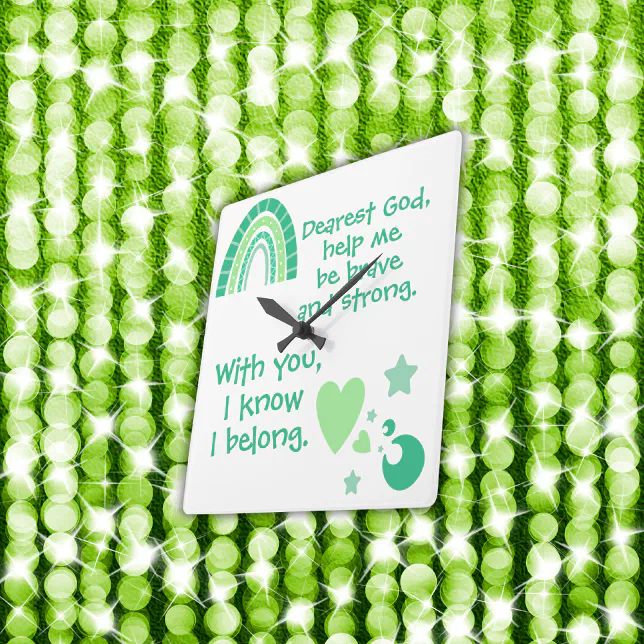 Christian Prayer for kids Green| Square Wall Clock | Zazzle
