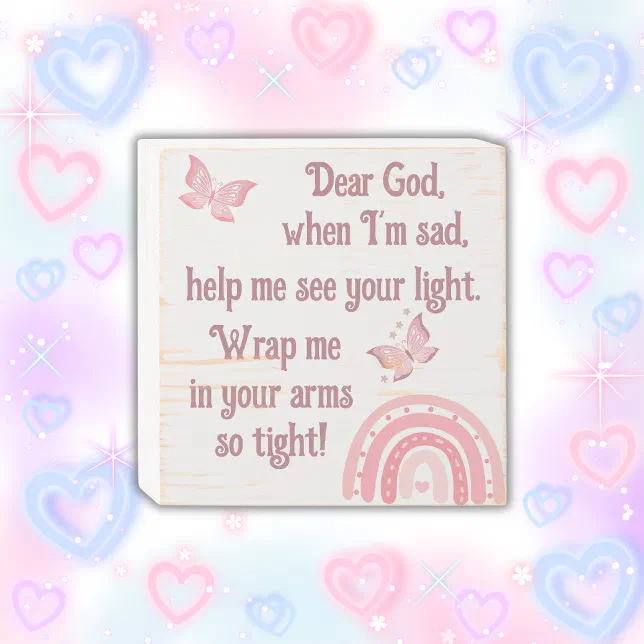 Christian Prayer for kids Pink | Wooden Box Sign | Zazzle