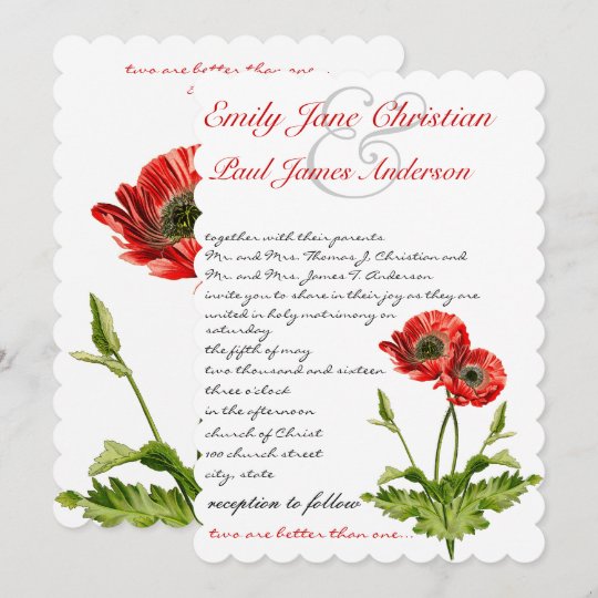 Christian Red Poppy Flower Wedding Invitation | Zazzle.com