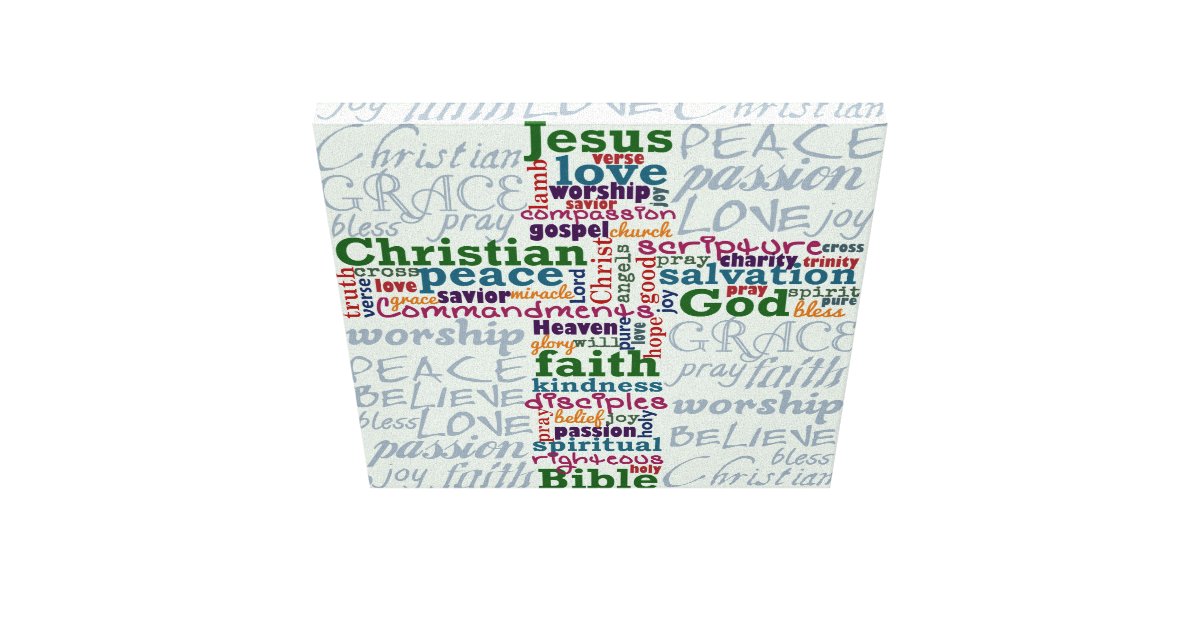 Christian Religious Word Art Cross Canvas Print | Zazzle