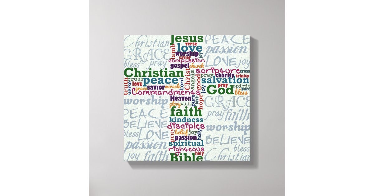 Christian Religious Word Art Cross Canvas Print | Zazzle