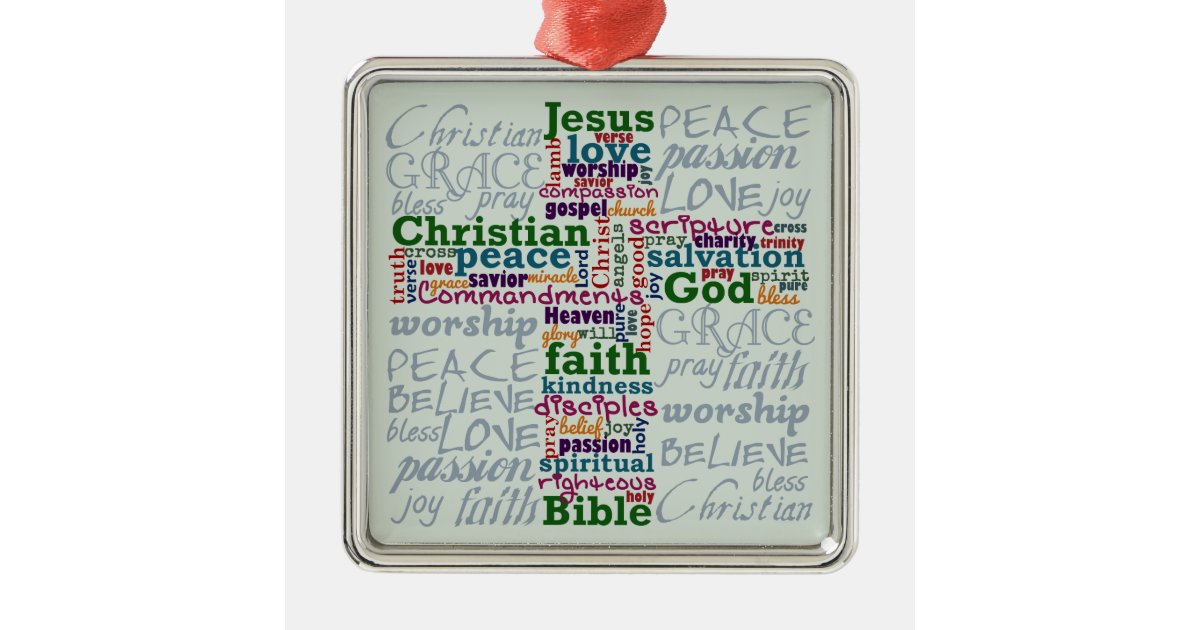 Christian Religious Word Art Cross Metal Ornament | Zazzle