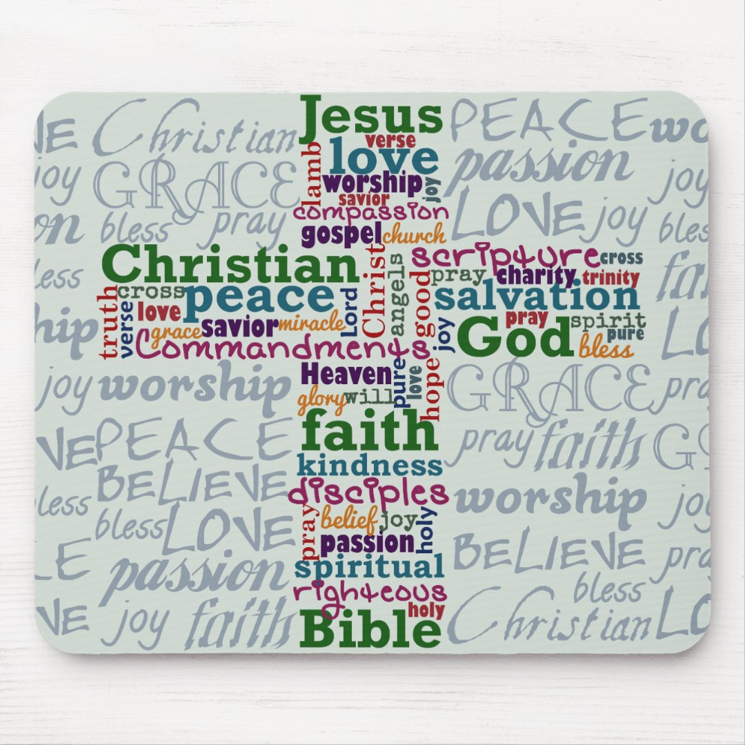 Christian Religious Word Art Cross Mouse Pad | Zazzle