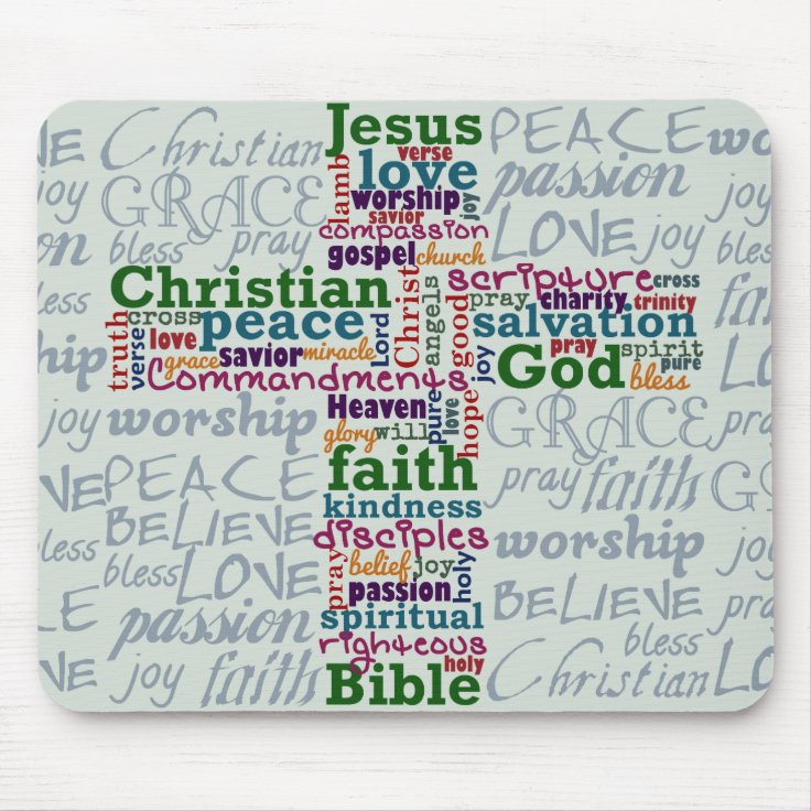 Christian Religious Word Art Cross Mouse Pad | Zazzle