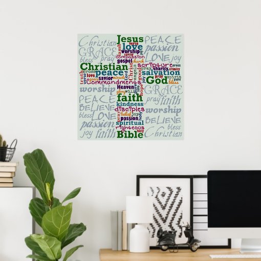 Christian Religious Word Art Cross Poster | Zazzle